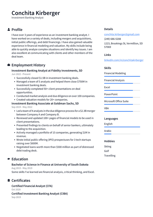 Investment Banker Resume Example and Writing Guide - ResumeLawyer