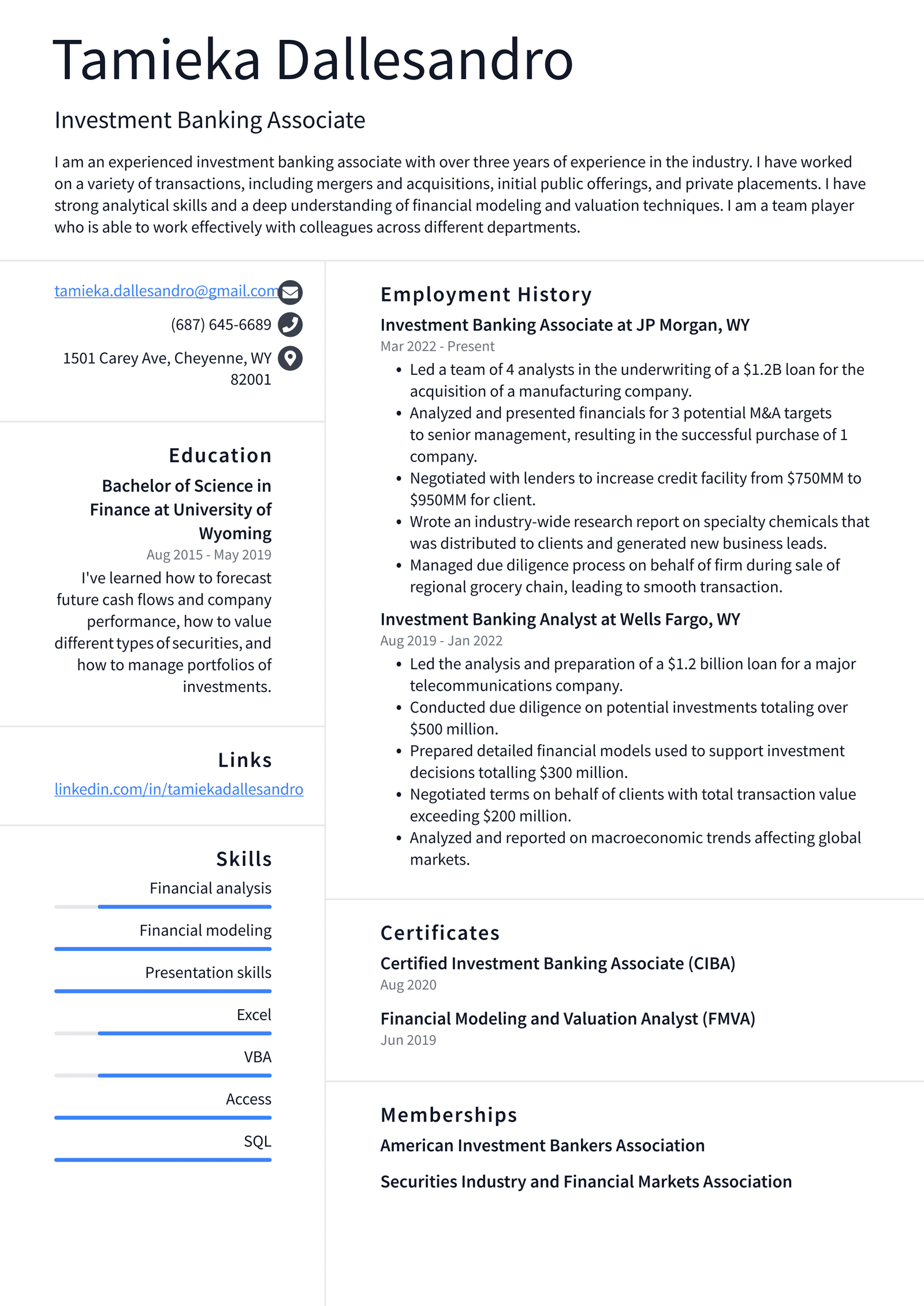 Investment Banker Resume Example and Writing Guide - ResumeLawyer