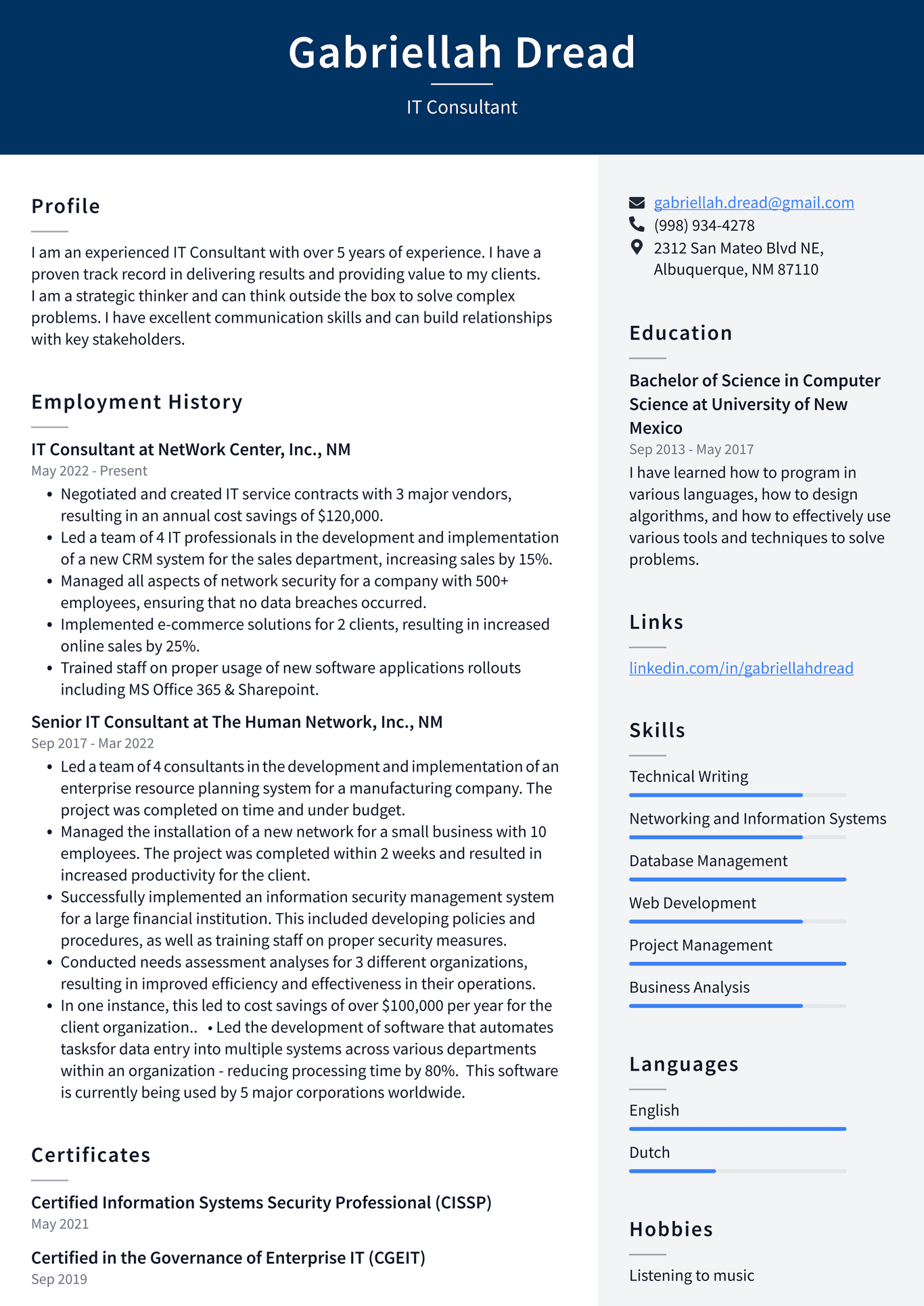 Consultant Resume Example and Writing Guide - ResumeLawyer