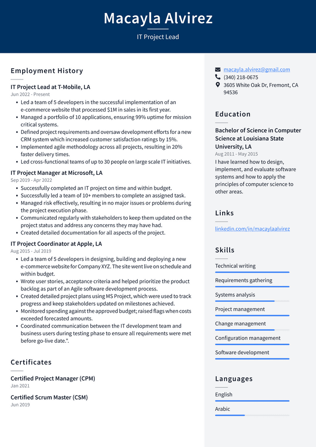 IT Project Manager Resume Example and Writing Guide - ResumeLawyer IT Project Manager Resume Example and Writing Guide - ResumeLawyer