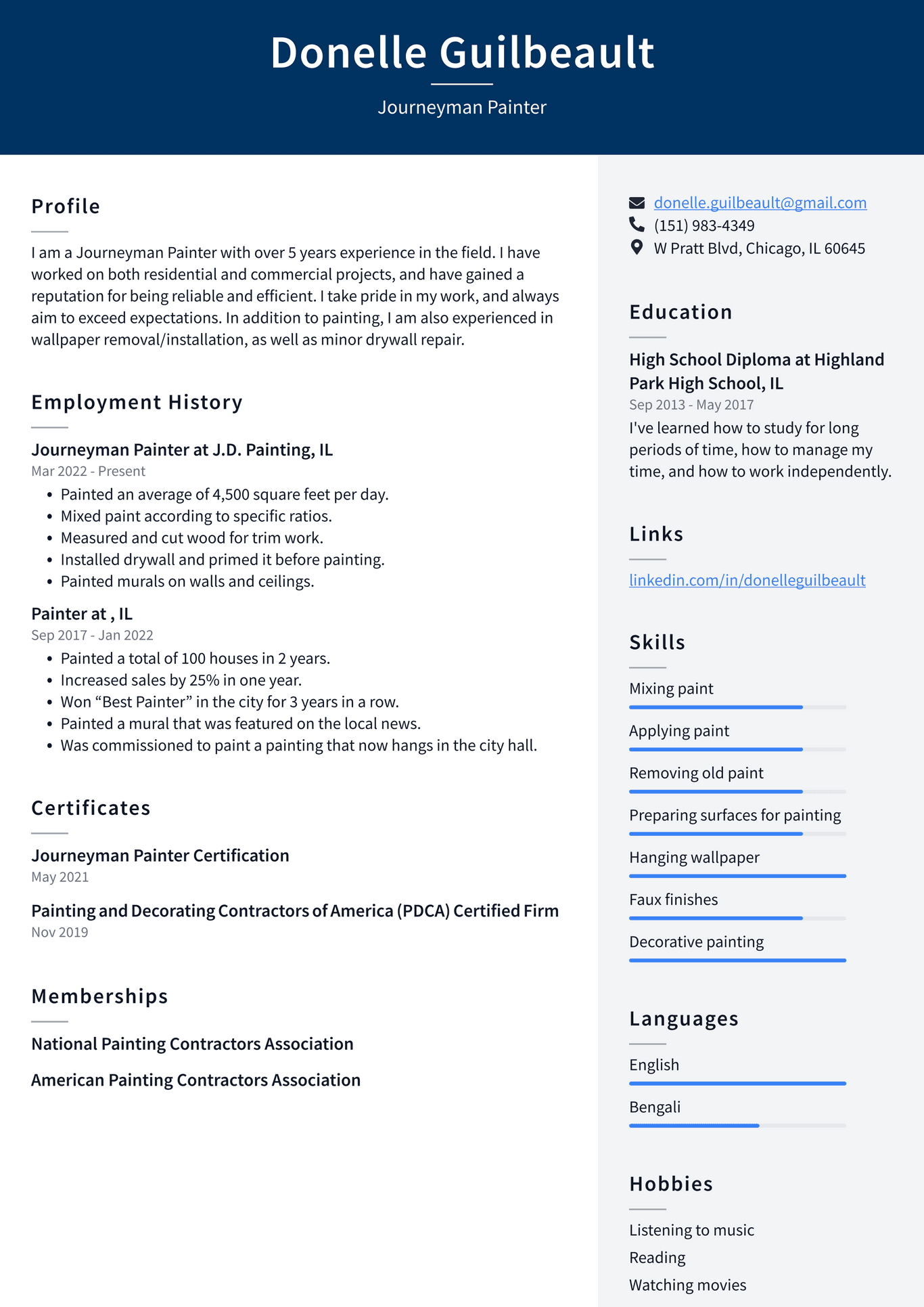 Painter Resume Example and Writing Guide - ResumeLawyer