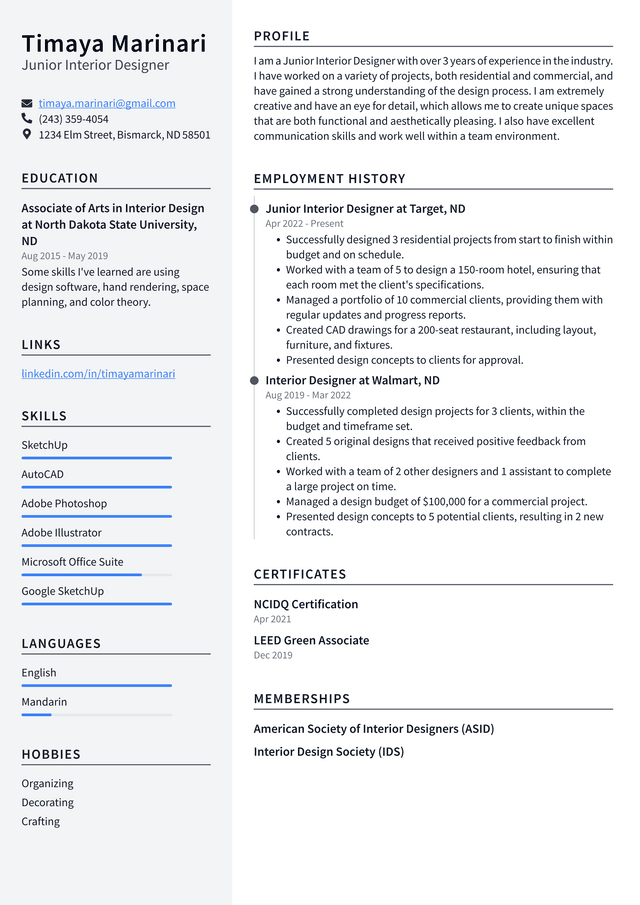 Interior Designer Resume Example and Writing Guide - ResumeLawyer