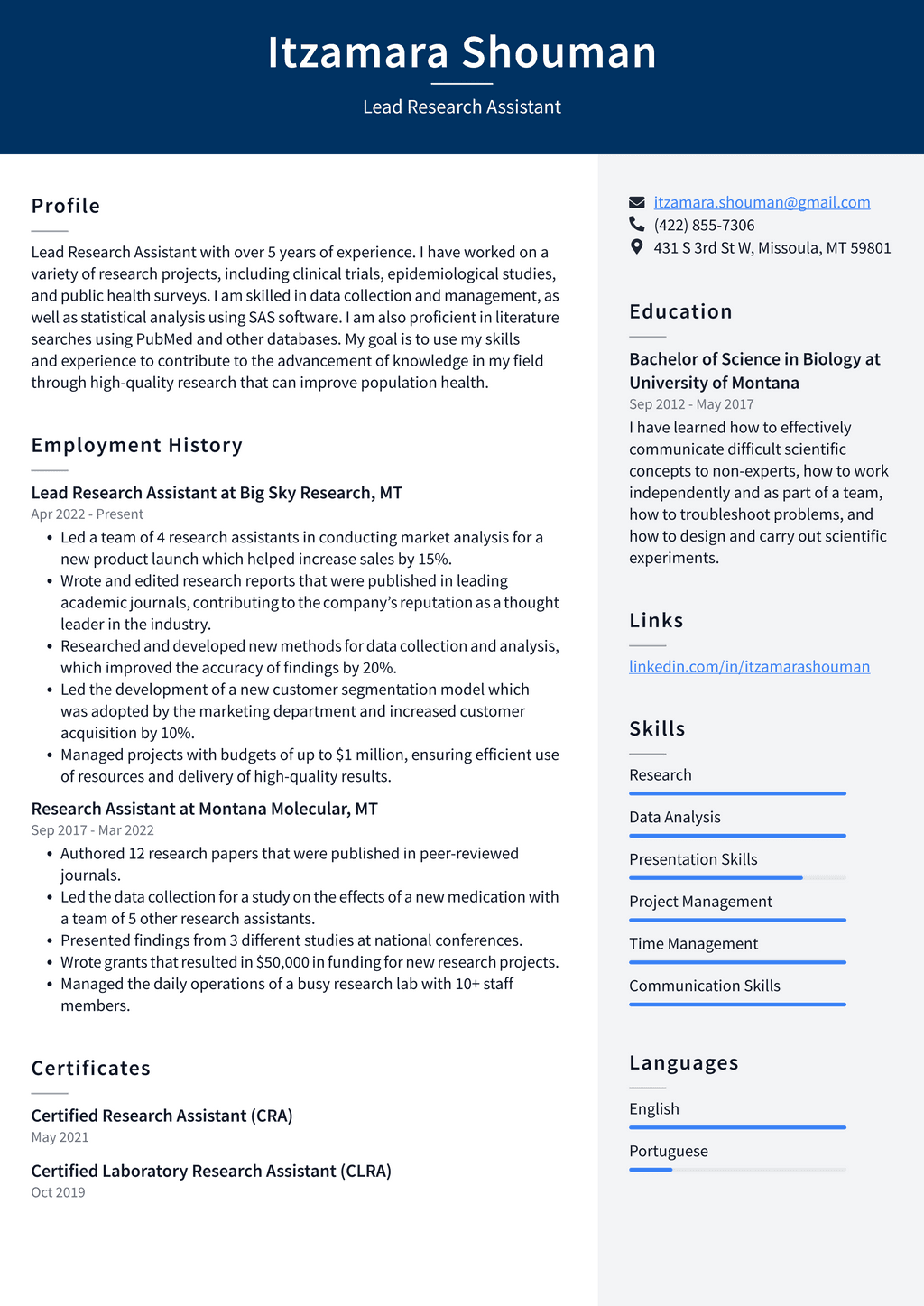 Research Assistant Resume Example and Writing Guide - ResumeLawyer