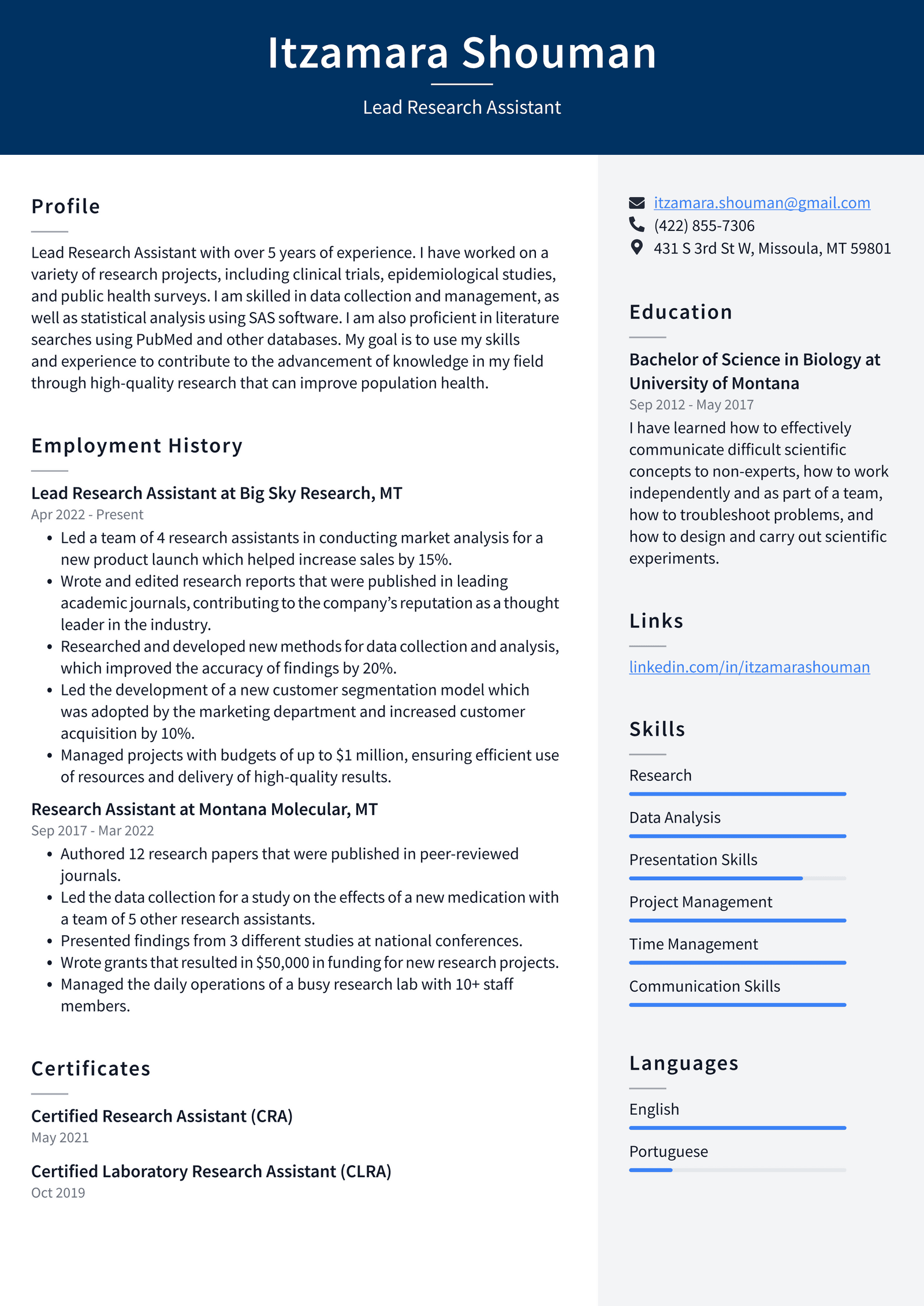 Research Assistant Resume Example and Writing Guide - ResumeLawyer