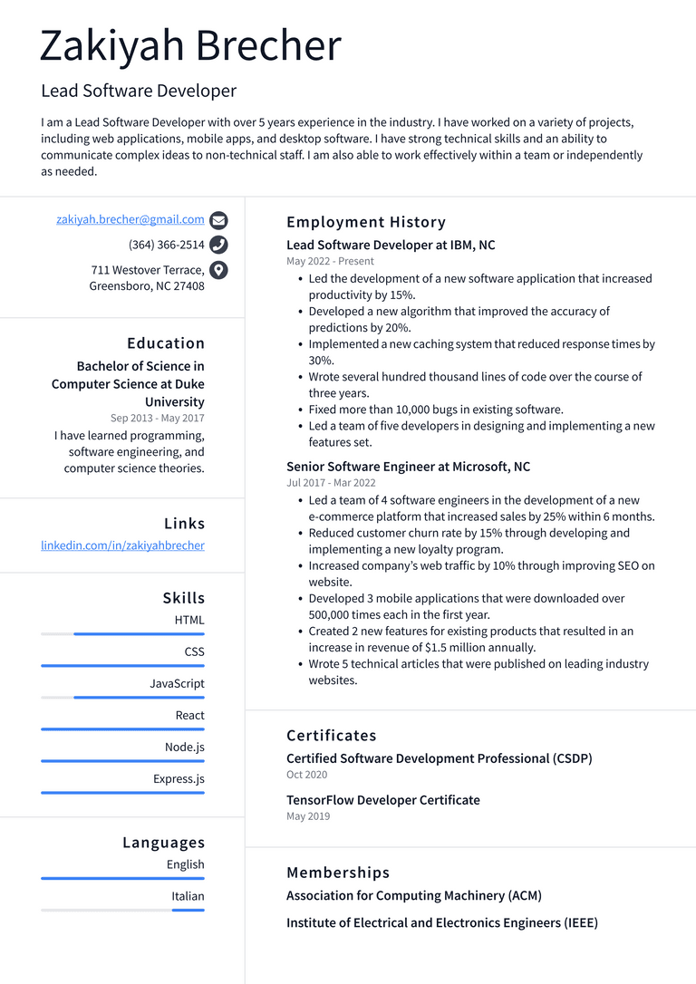Software Developer Resume Example and Writing Guide - ResumeLawyer