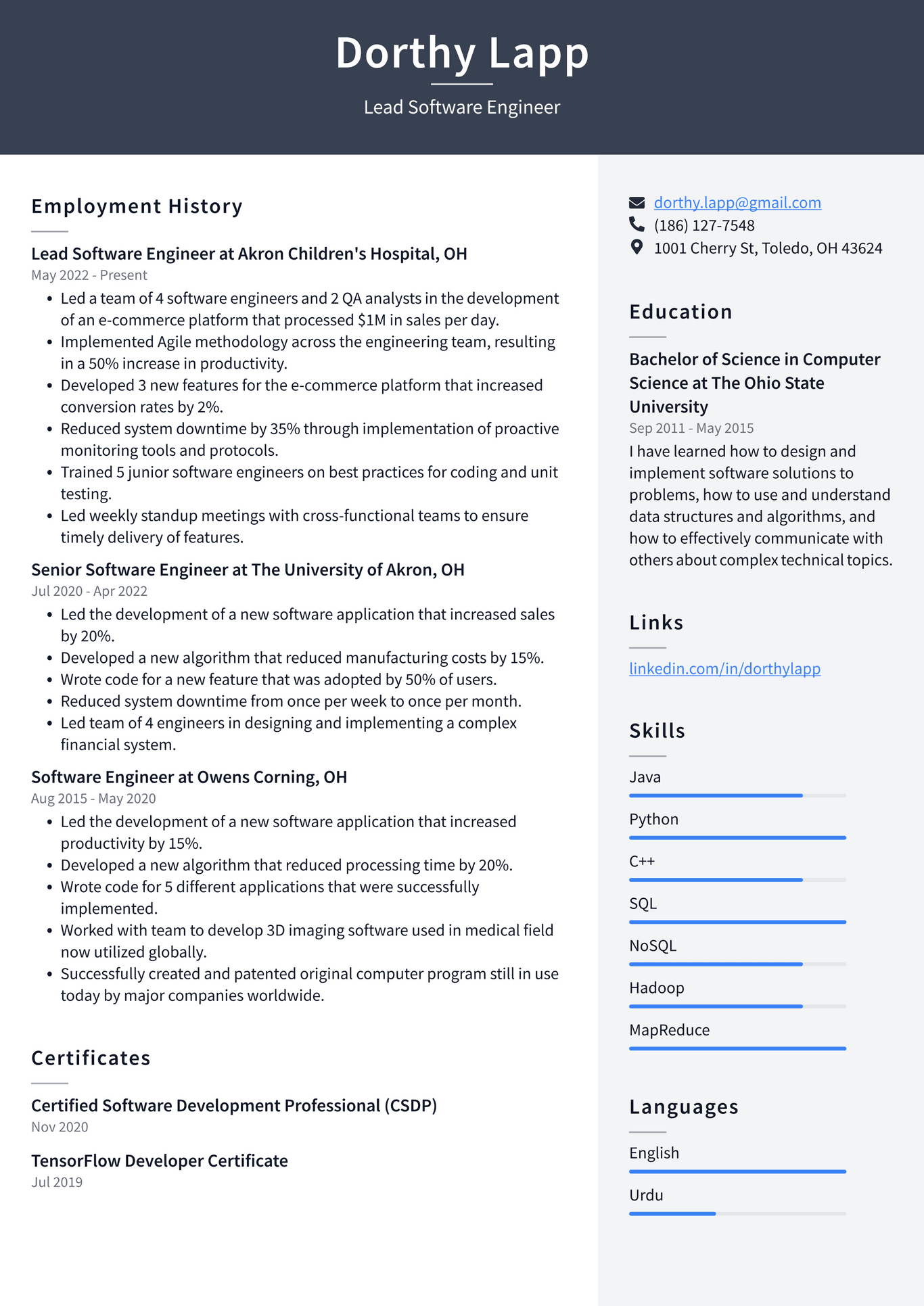Senior Software Engineer Resume Example and Writing Guide