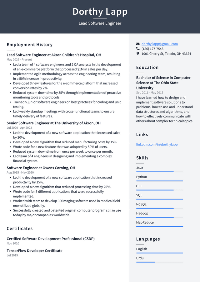 Senior Software Engineer Resume Example and Writing Guide