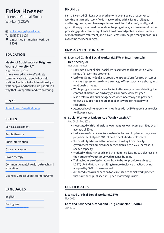 Marriage and Family Therapist Resume Example and Writing Guide