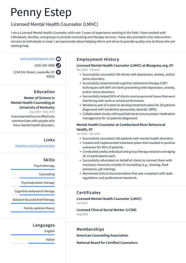 Marriage and Family Therapist Resume Example and Writing Guide