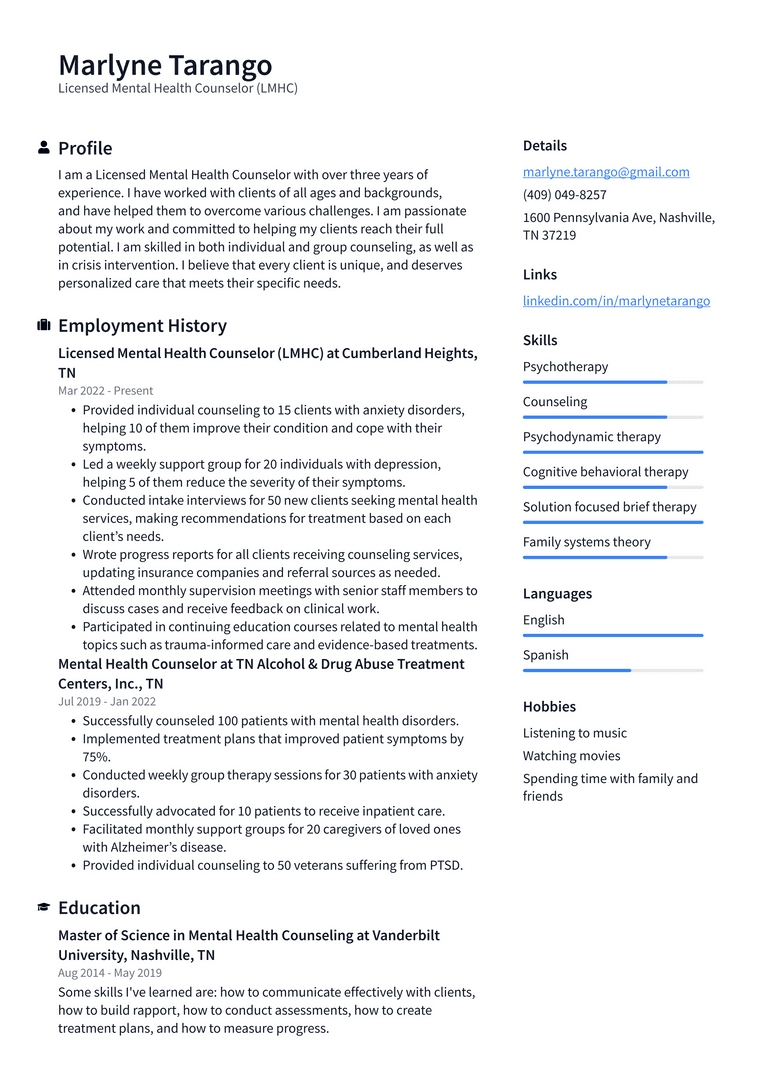 Psychotherapist Resume Example and Writing Guide - ResumeLawyer