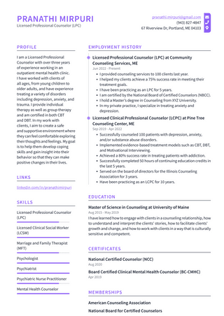 Marriage and Family Therapist Resume Example and Writing Guide