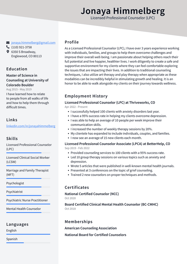 Psychotherapist Resume Example and Writing Guide - ResumeLawyer