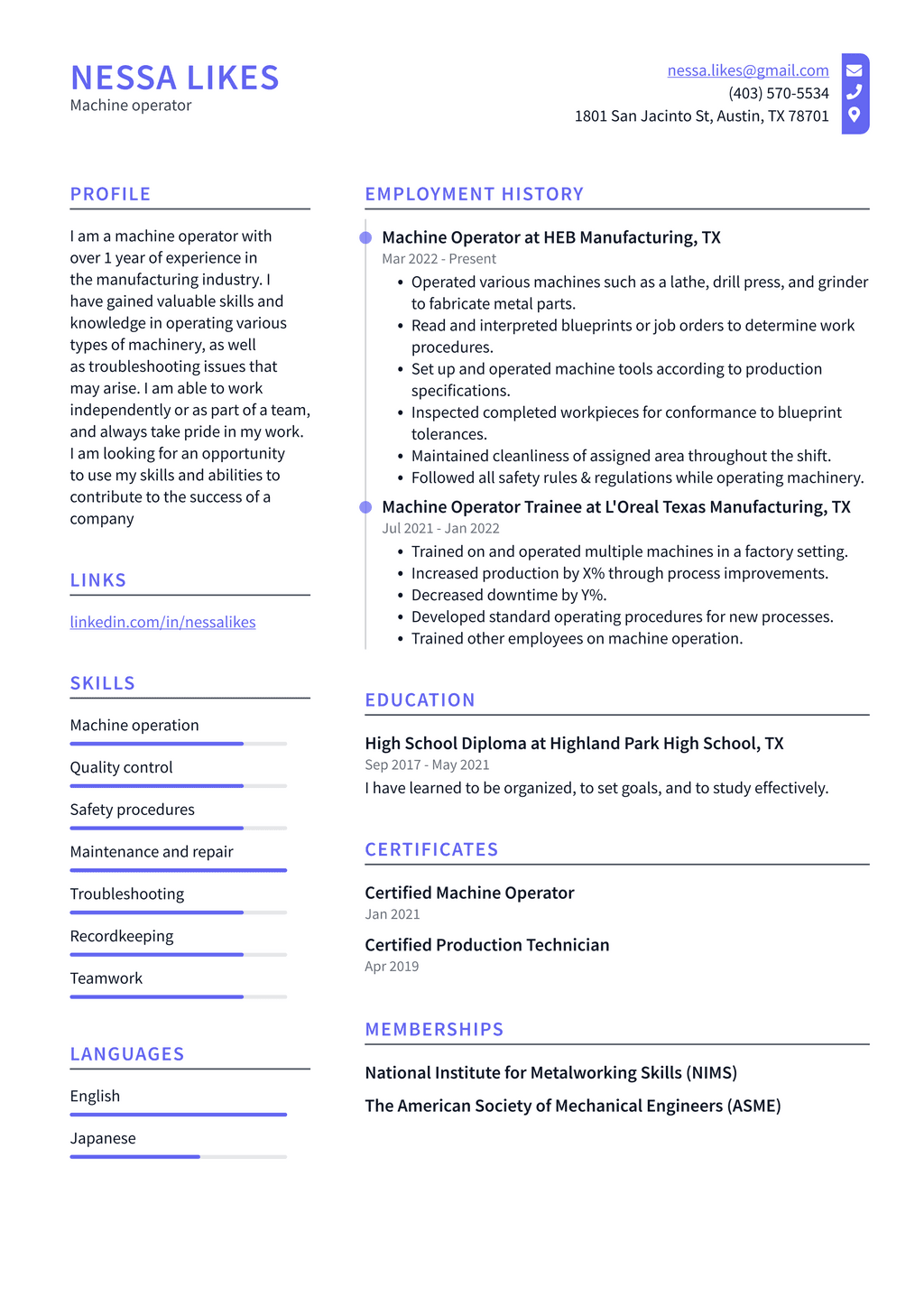 Factory Worker Resume Example and Writing Guide - ResumeLawyer