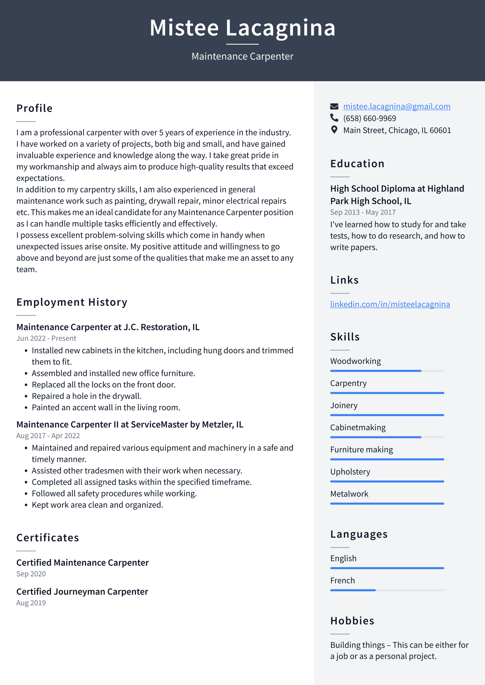 Carpenter Resume Example and Writing Guide - ResumeLawyer