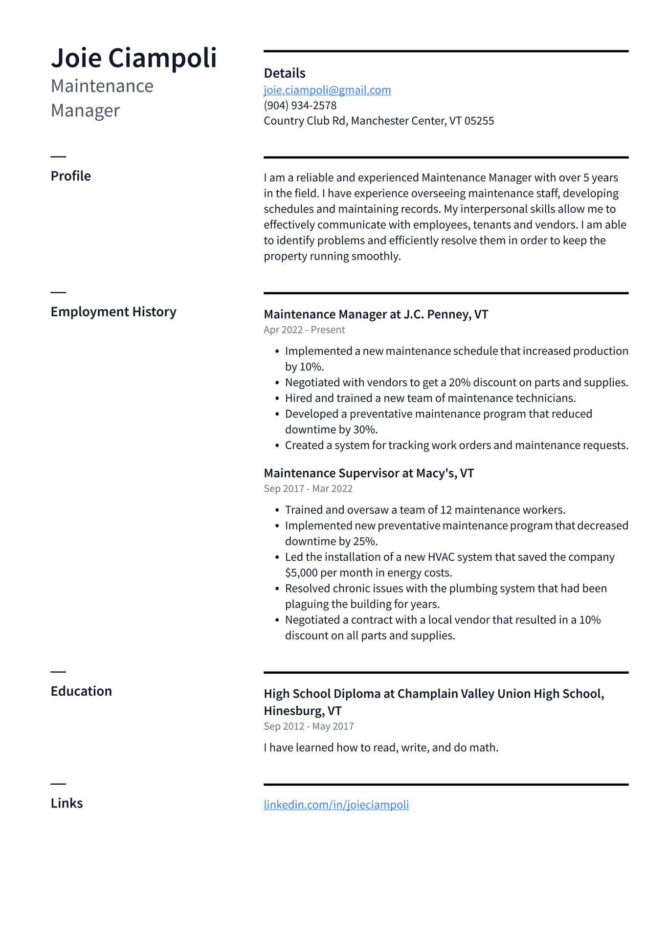 Maintenance Worker Resume Example and Writing Guide - ResumeLawyer