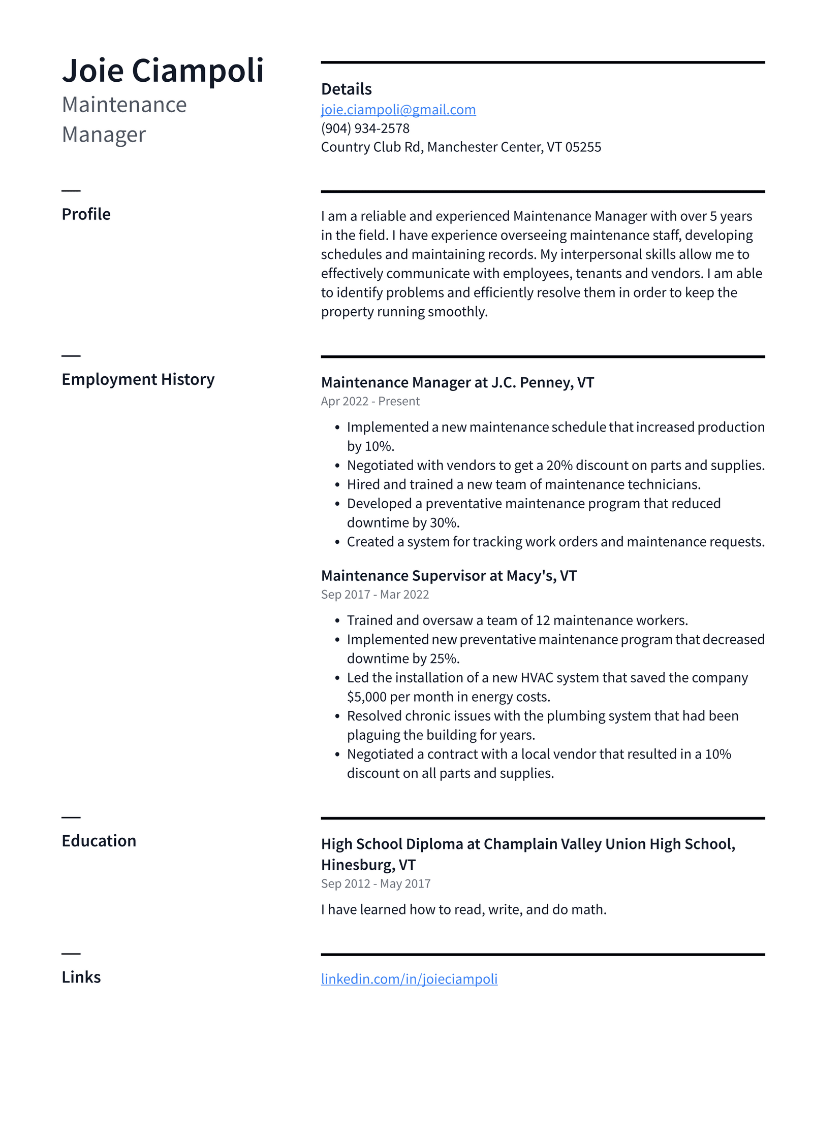 Maintenance Worker Resume Example and Writing Guide - ResumeLawyer