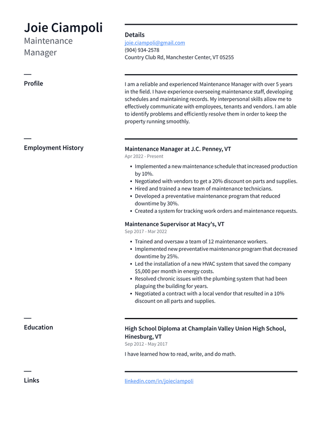 Maintenance Worker Resume Example and Writing Guide - ResumeLawyer