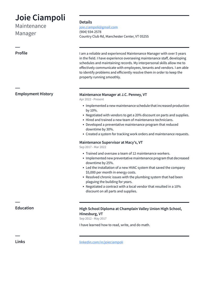 Maintenance Worker Resume Example and Writing Guide - ResumeLawyer