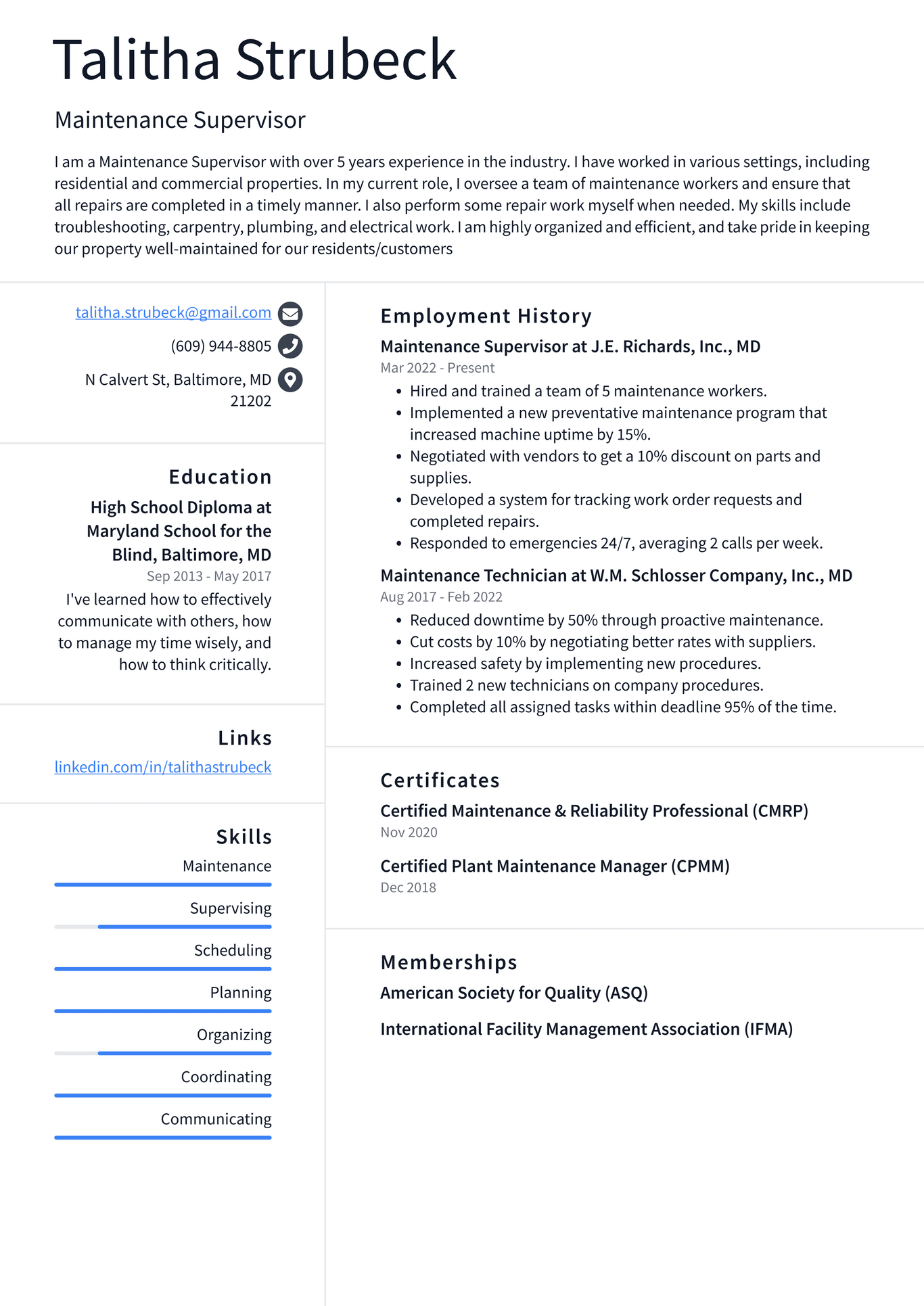 Maintenance and repair Resume Example and Writing Guide