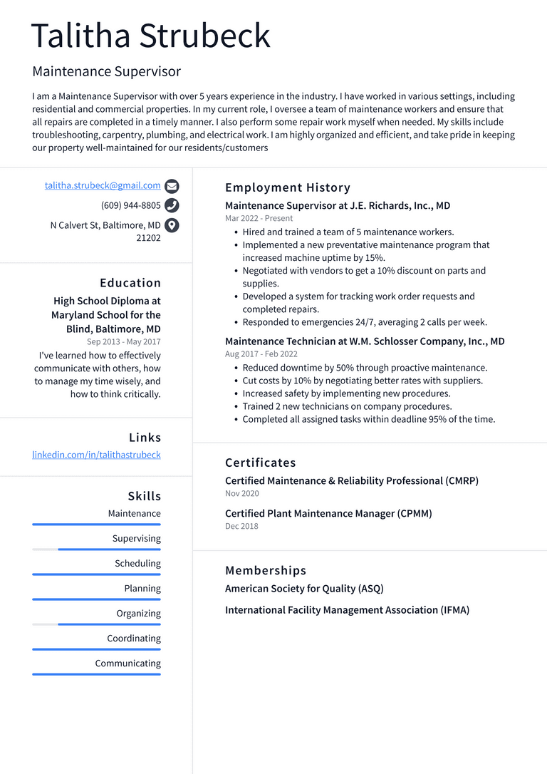 Maintenance and repair Resume Example and Writing Guide