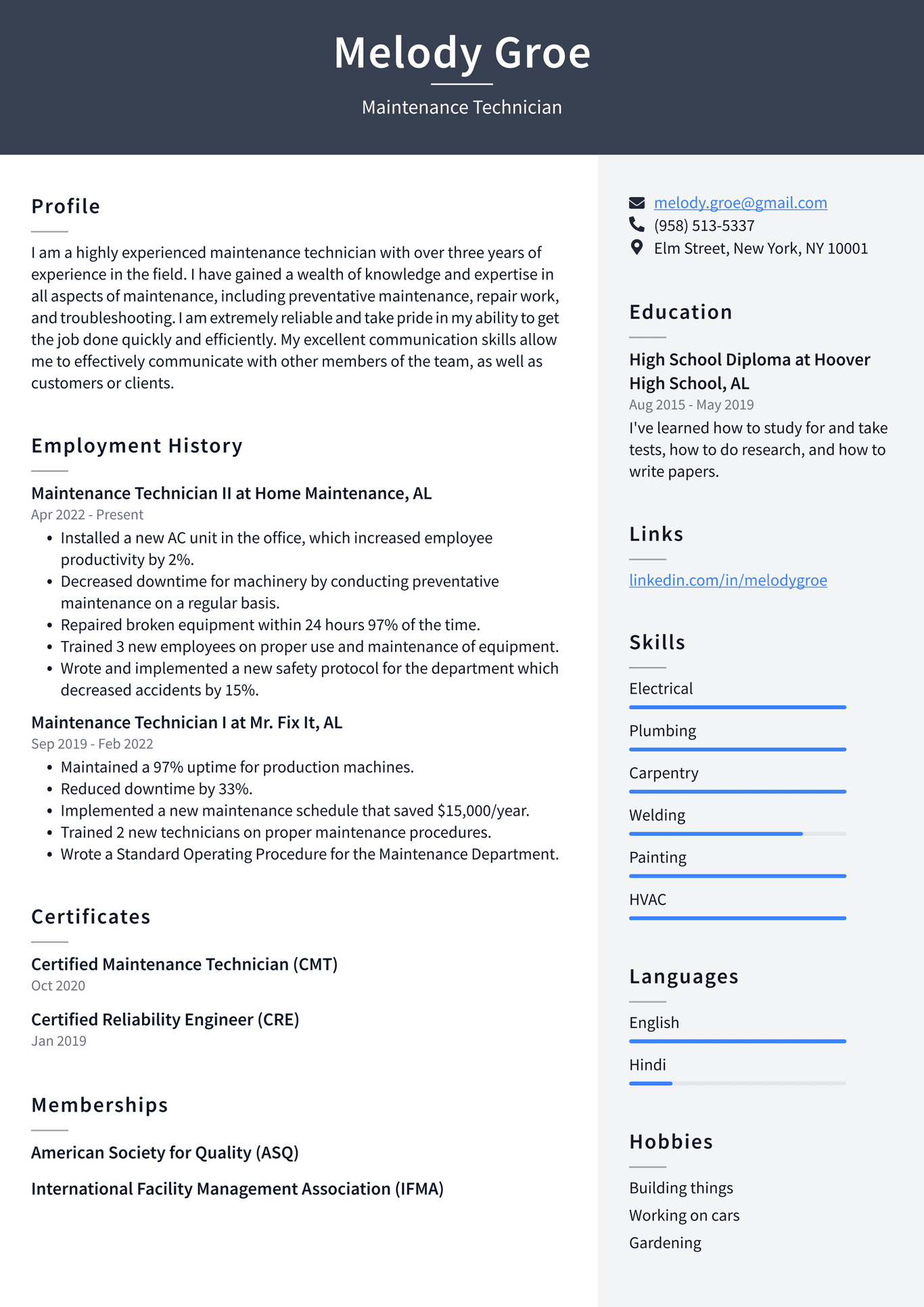 Maintenance Worker Resume Example and Writing Guide - ResumeLawyer