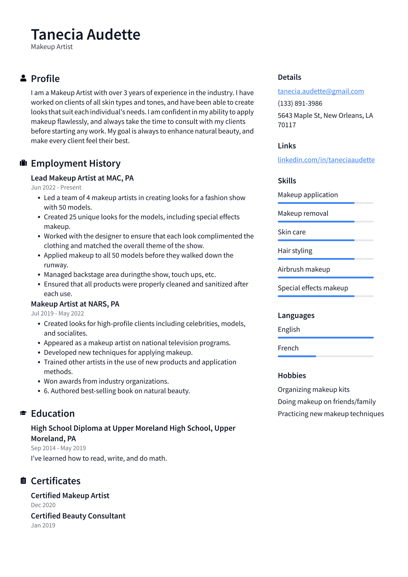 Aesthetician Resume Example and Writing Guide - ResumeLawyer