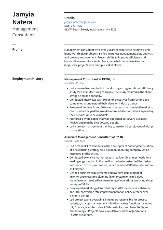 Consultant Resume Example and Writing Guide - ResumeLawyer