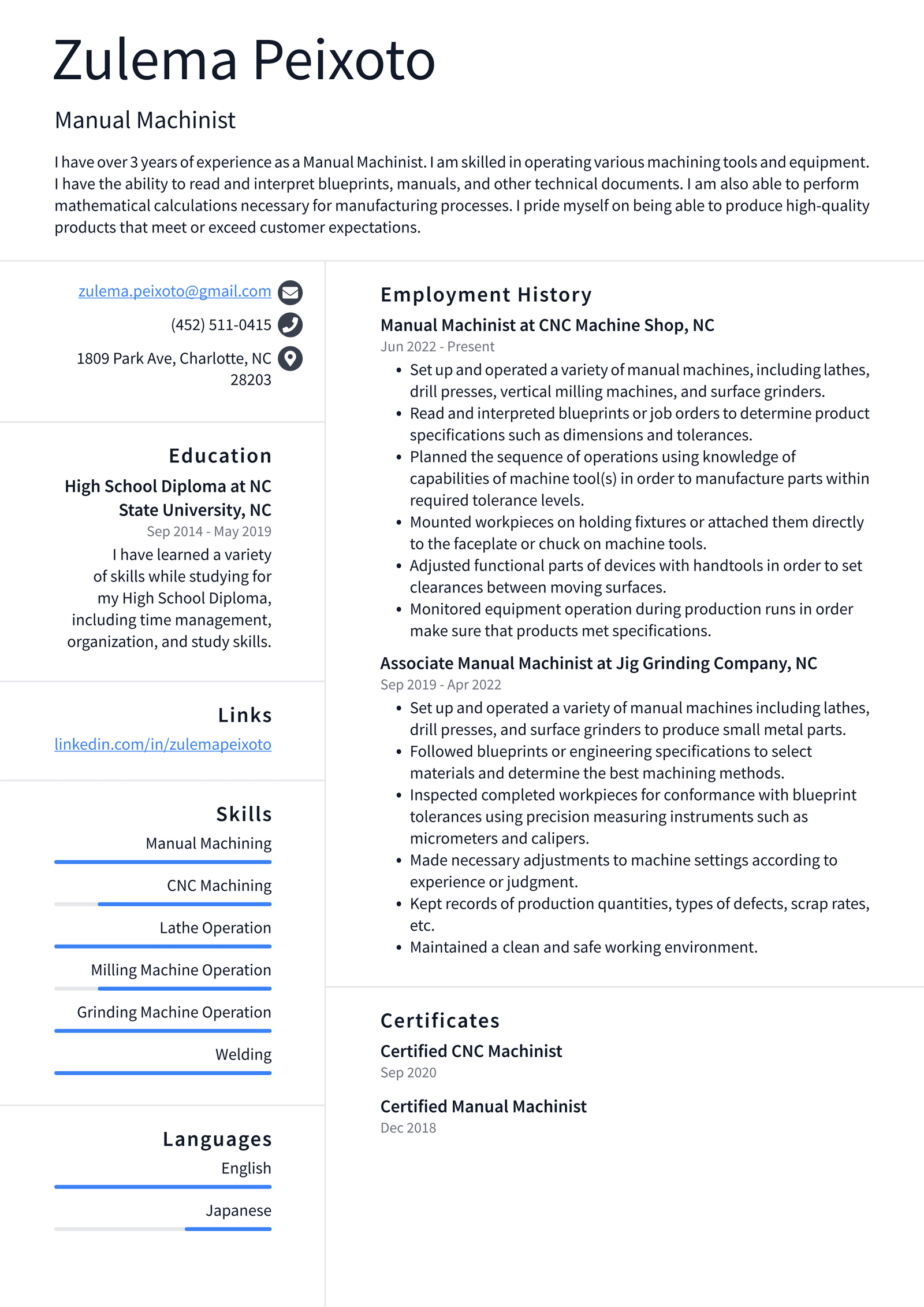 Machinist Resume Example and Writing Guide - ResumeLawyer