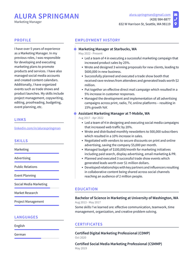 Brand Manager Resume Example and Writing Guide - ResumeLawyer