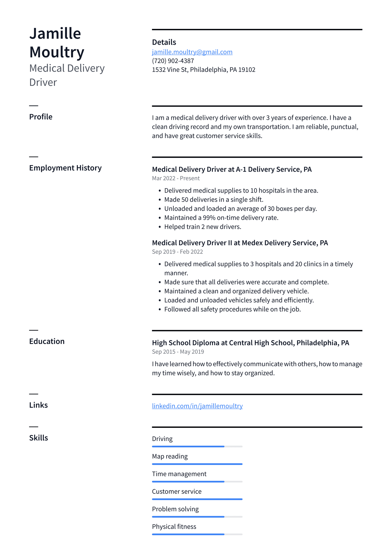 Delivery Driver Resume Example and Writing Guide - ResumeLawyer