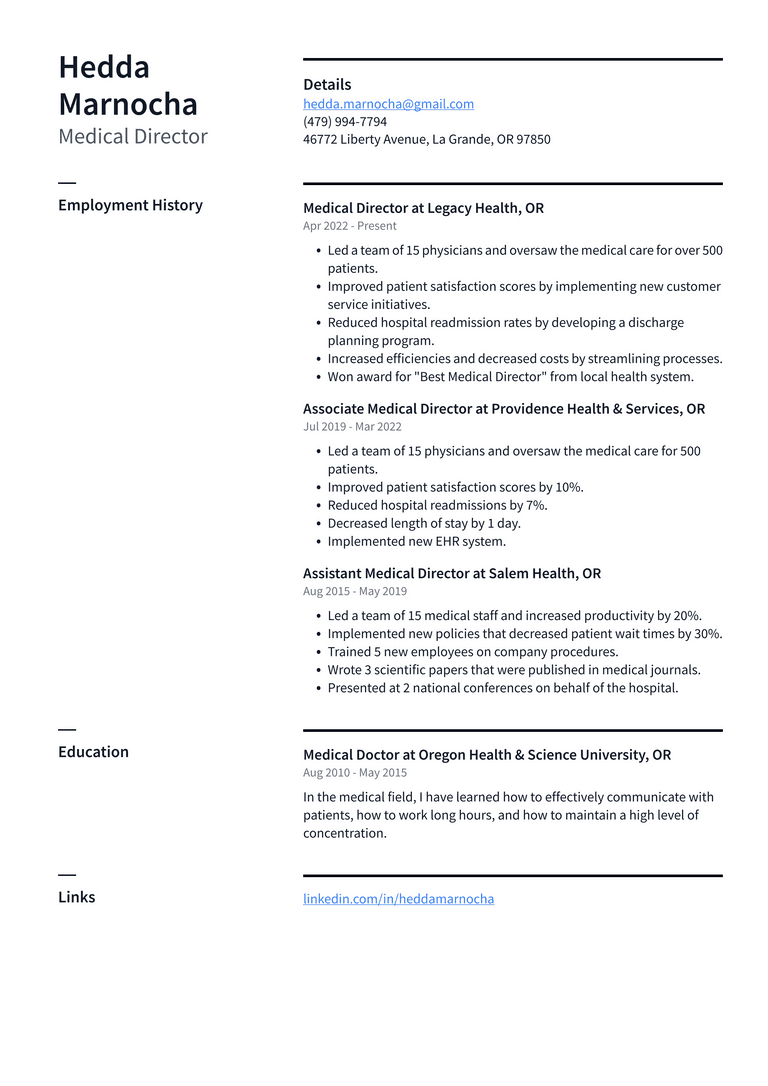 Medical Office Manager Resume Example and Writing Guide