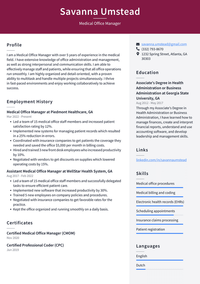 Medical Receptionist Resume Example And Writing Guide