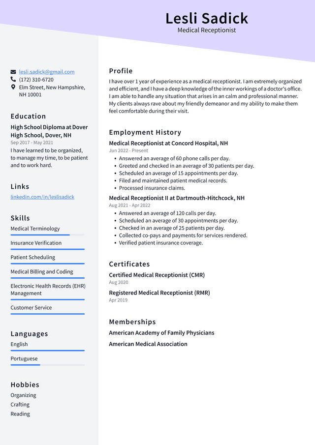 Receptionist Resume Example and Writing Guide - ResumeLawyer