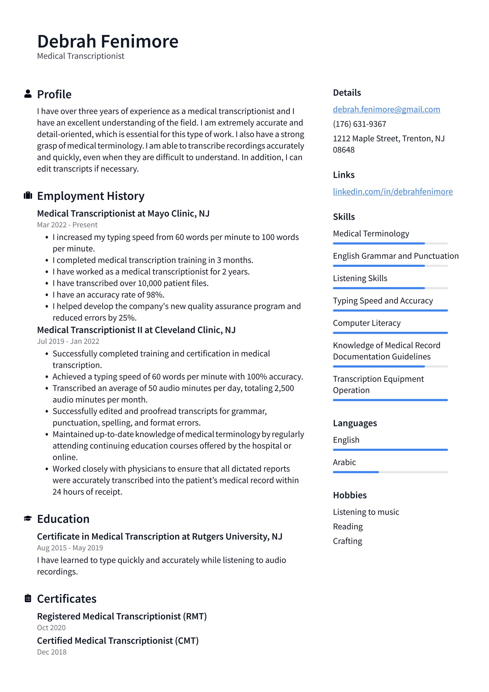 Medical Support Assistant Resume Example and Writing Guide