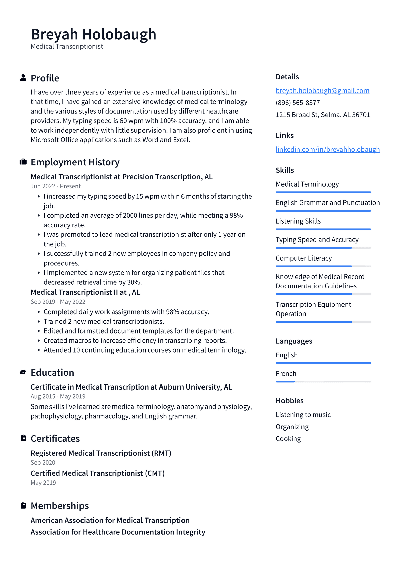 Medical Receptionist Resume Example and Writing Guide