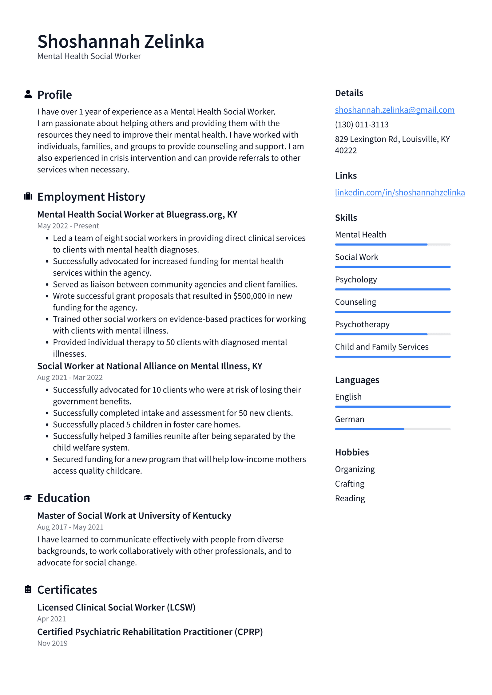 Social Work Resume Example and Writing Guide - ResumeLawyer