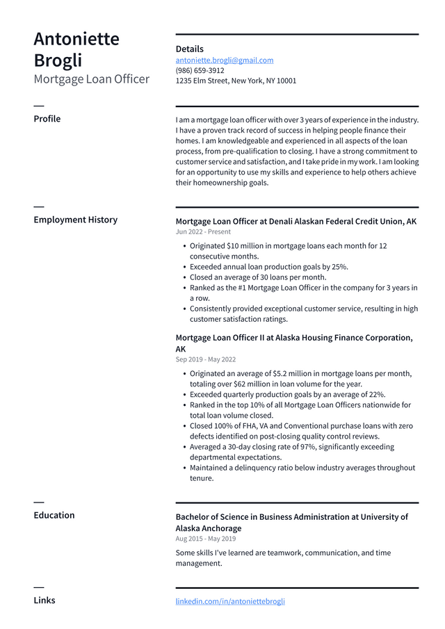 Loan Officer Resume Example and Writing Guide - ResumeLawyer