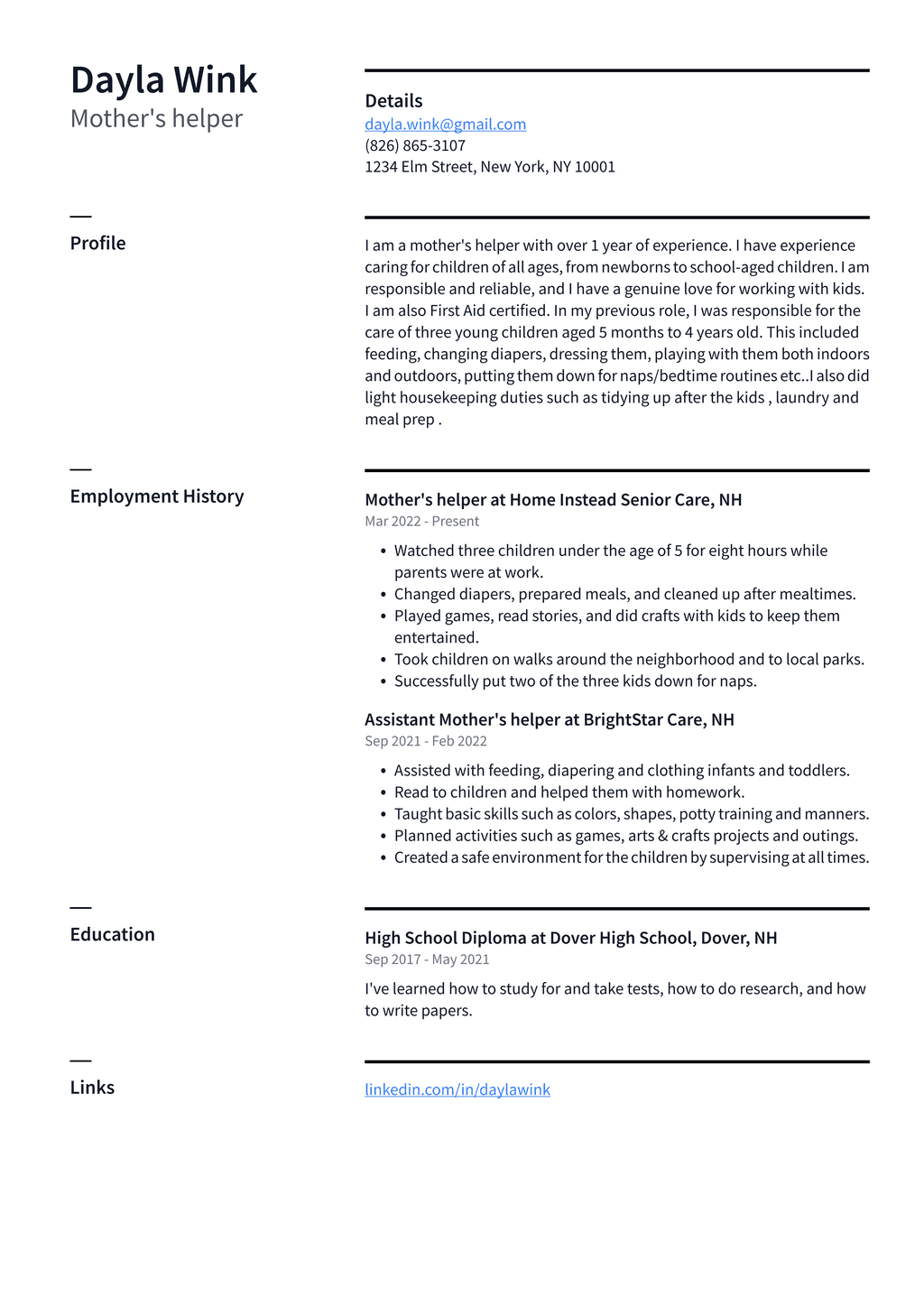 Babysitter Resume Example and Writing Guide - ResumeLawyer