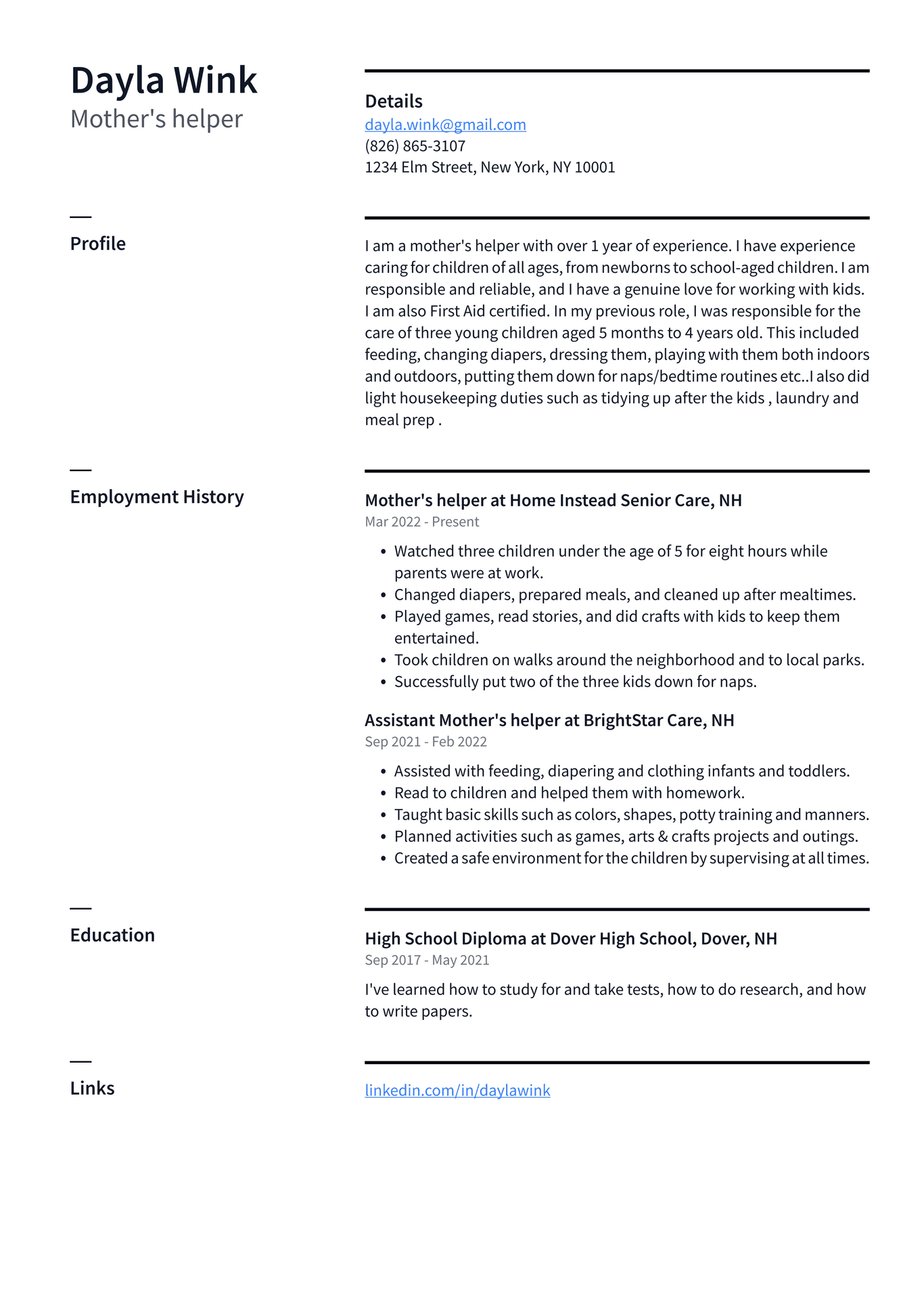 Babysitter Resume Example and Writing Guide - ResumeLawyer