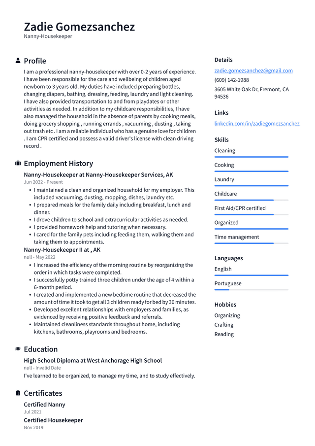 Nanny Resume Example and Writing Guide - ResumeLawyer
