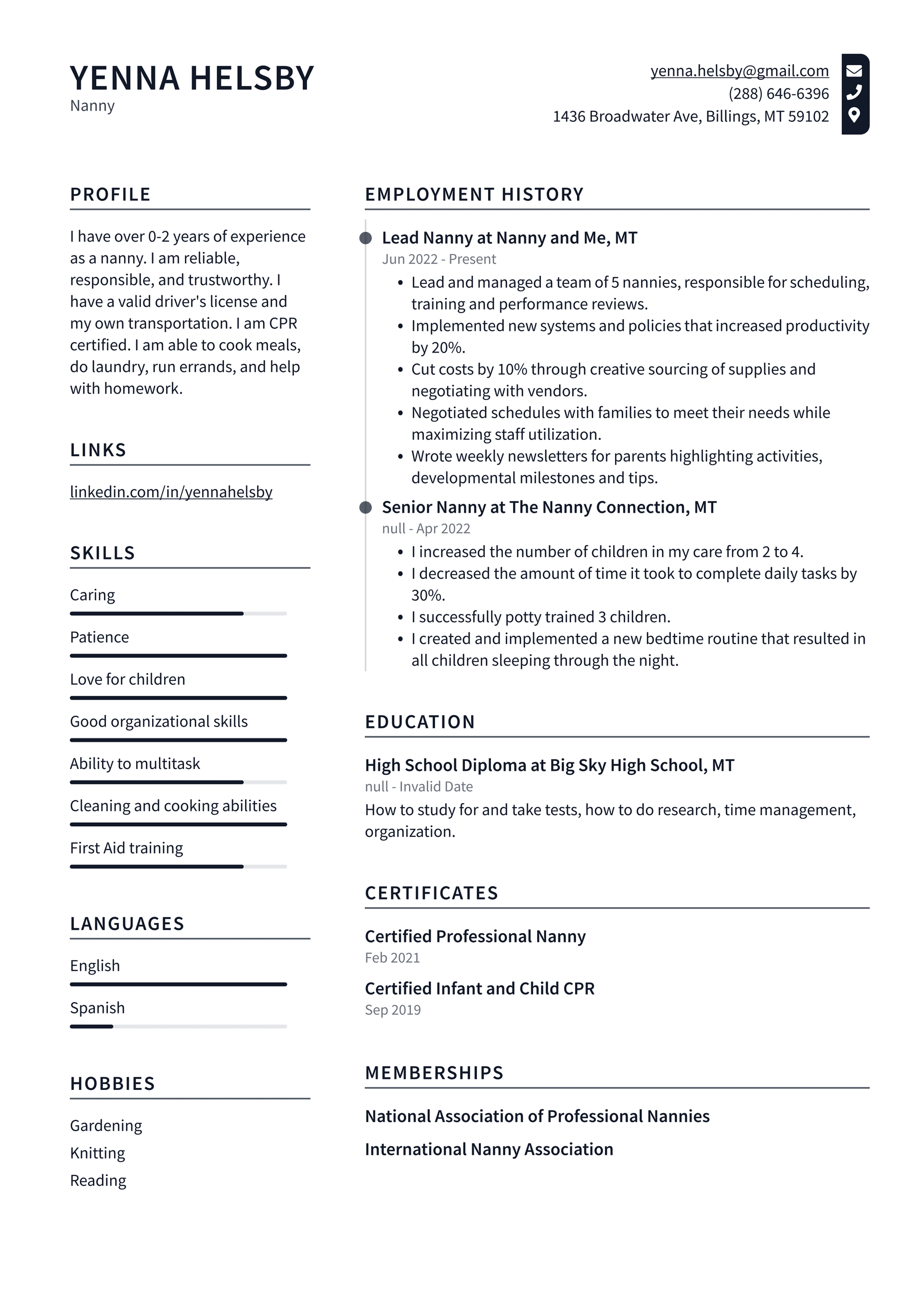Nanny Resume Example and Writing Guide - ResumeLawyer