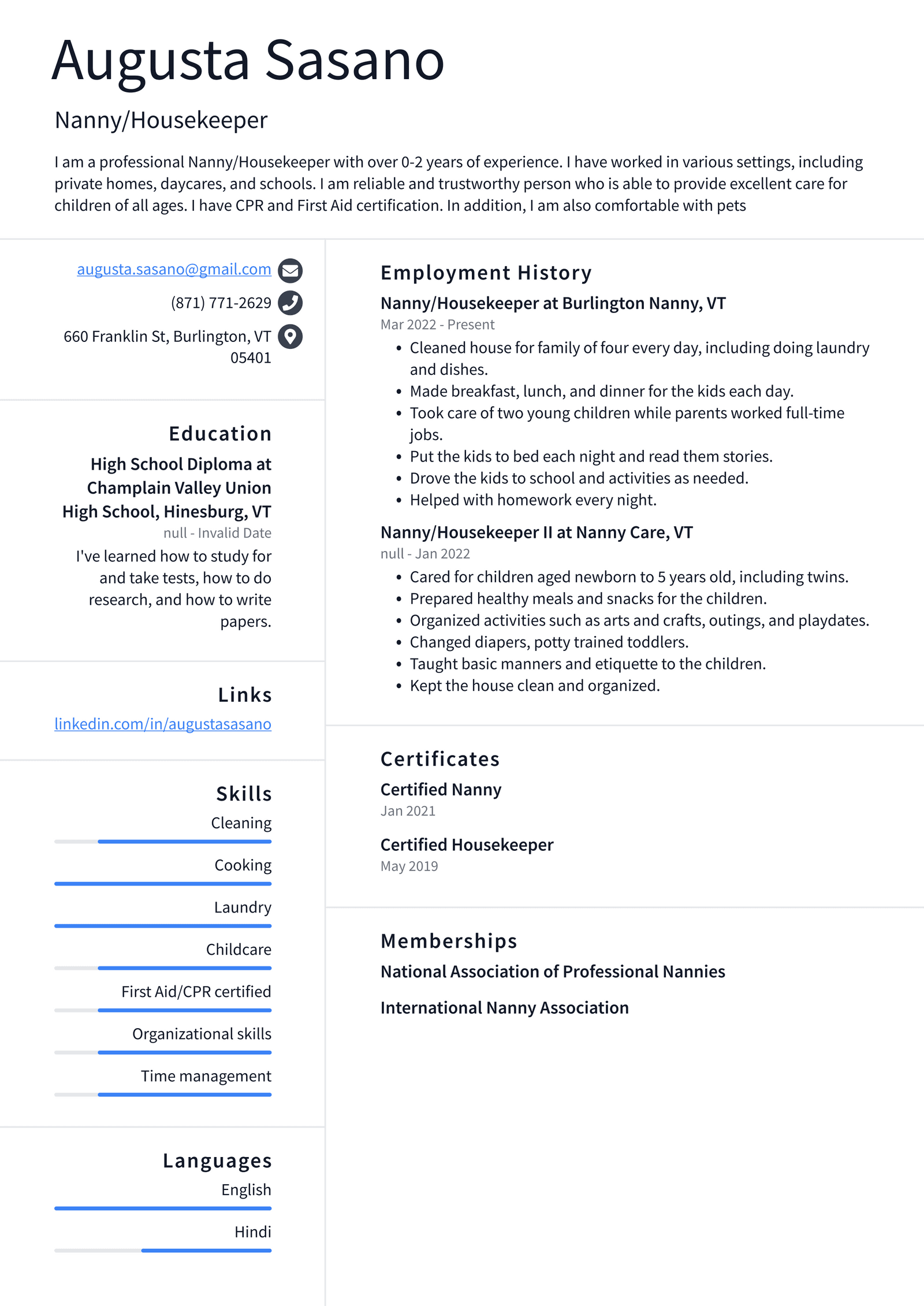 Nanny Resume Example and Writing Guide - ResumeLawyer