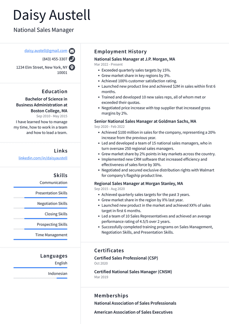 Sales Manager Resume Example and Writing Guide - ResumeLawyer