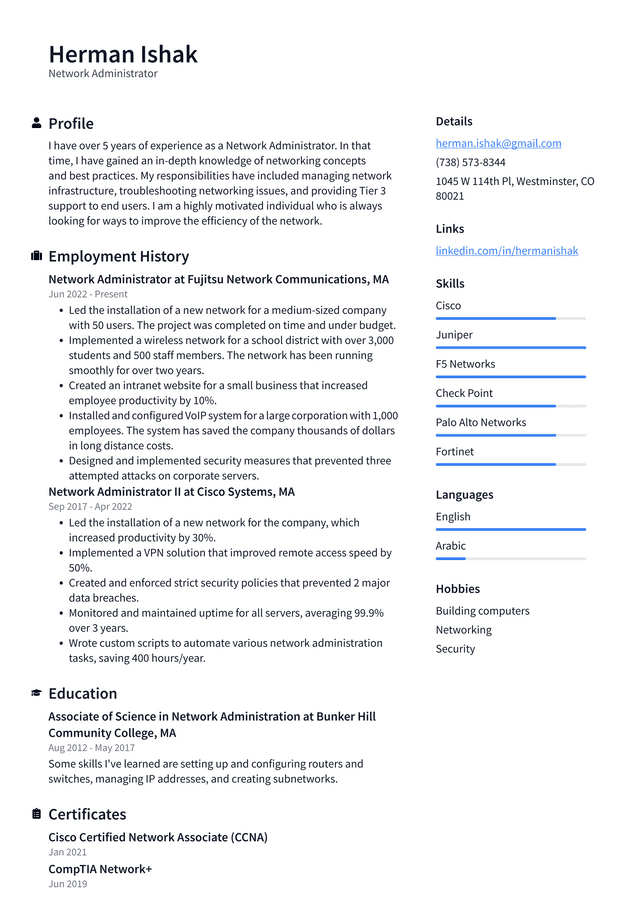 Information Technology Resume Example and Writing Guide