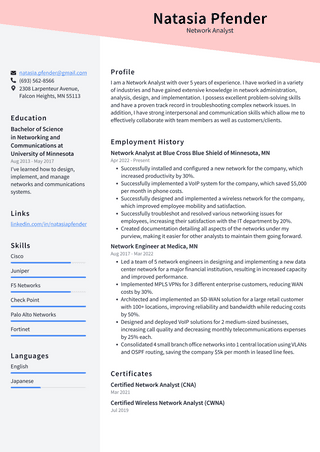 Network Systems Analyst Resume Example and Writing Guide