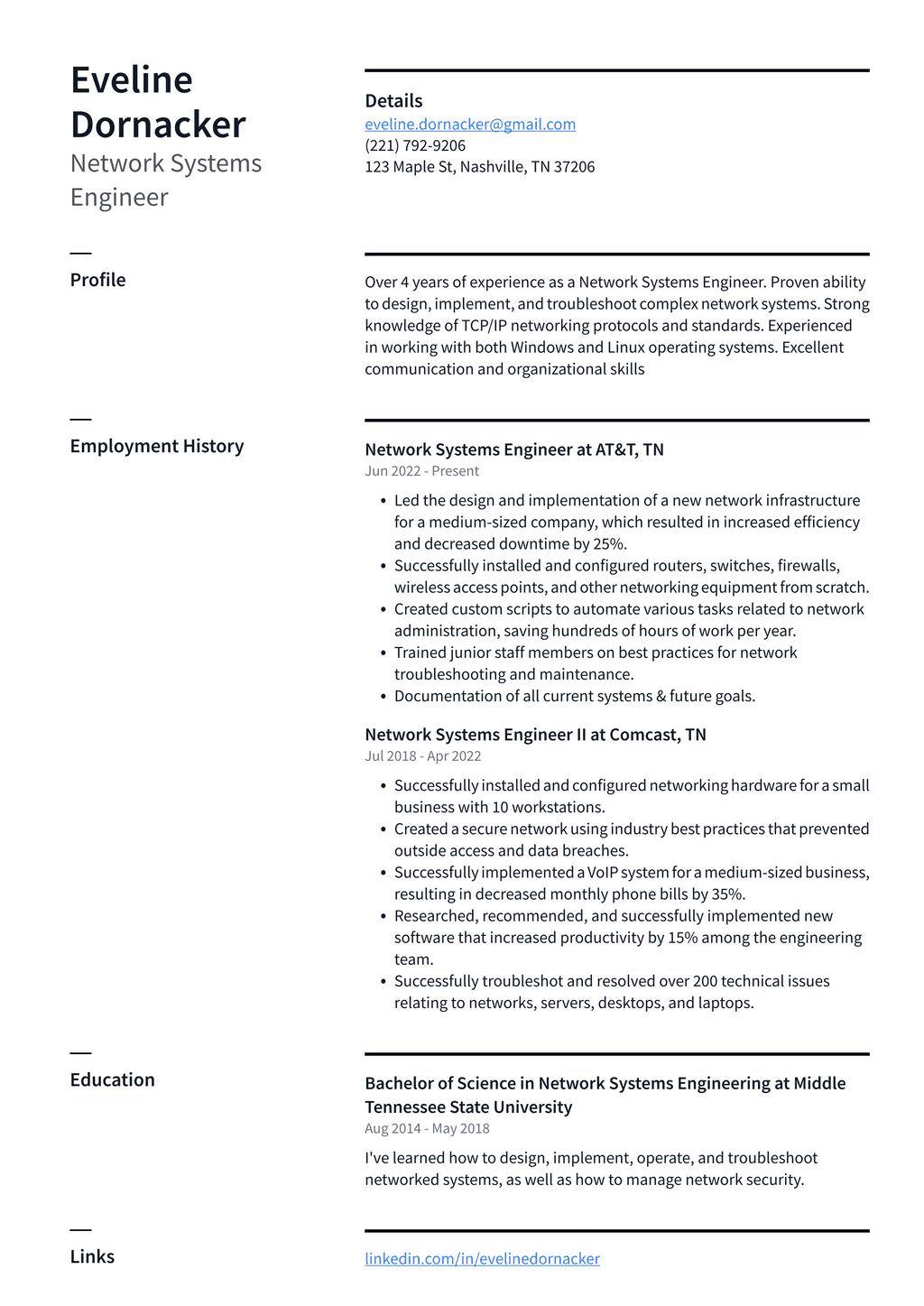 Network Systems Analyst Resume Example and Writing Guide