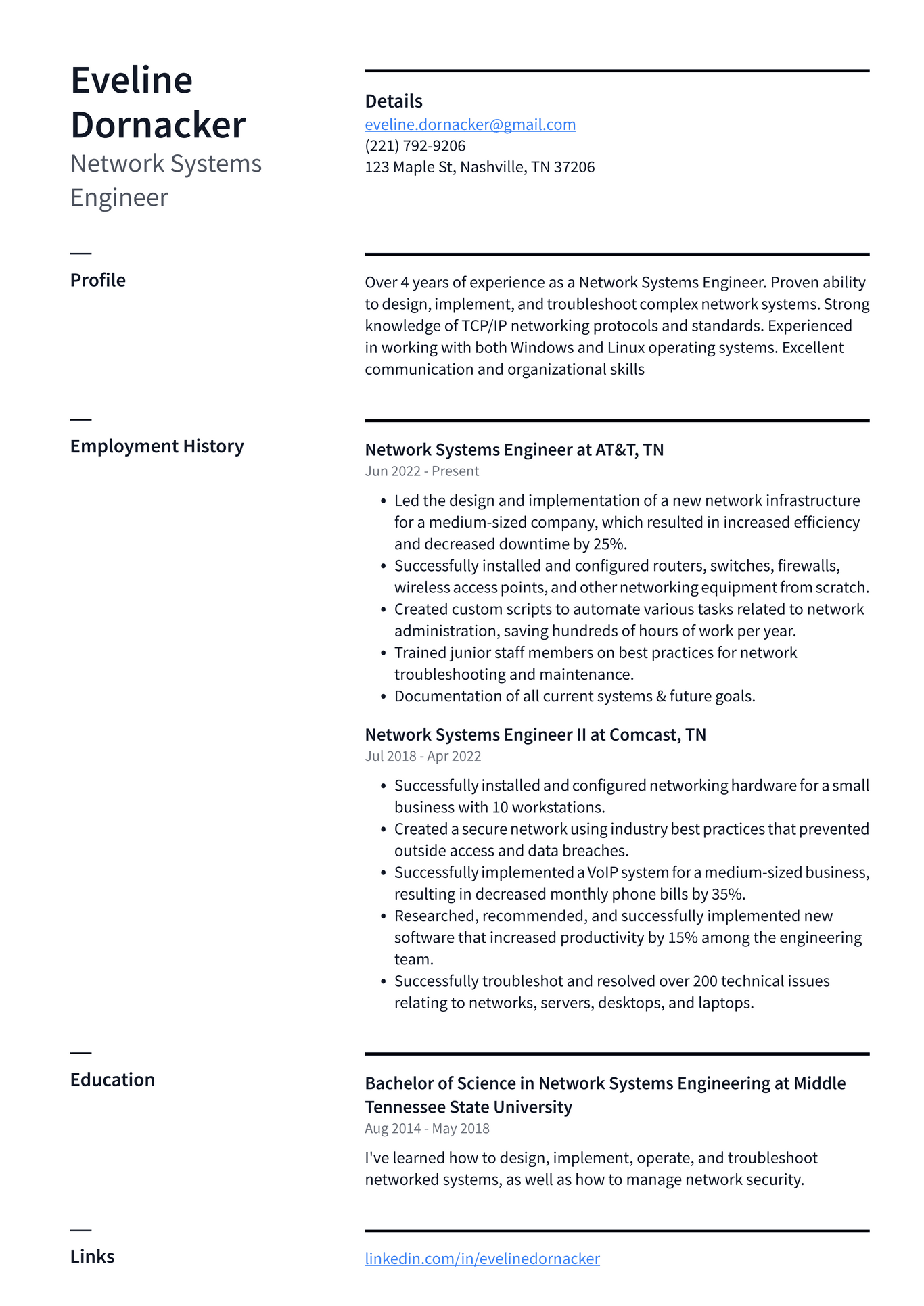 Network Systems Analyst Resume Example and Writing Guide