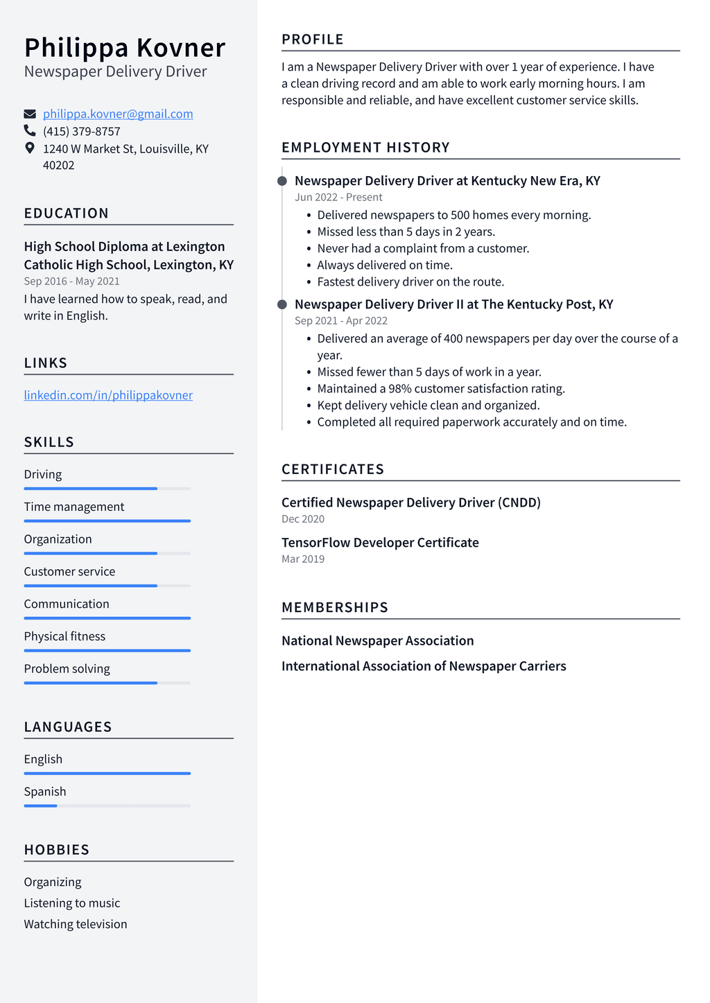 Delivery Driver Resume Example and Writing Guide - ResumeLawyer