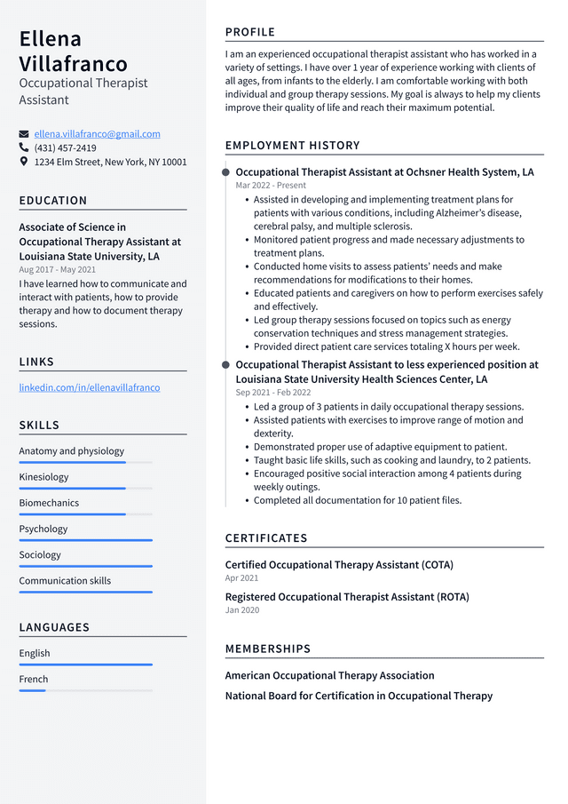 Occupational Therapist Resume Example and Writing Guide