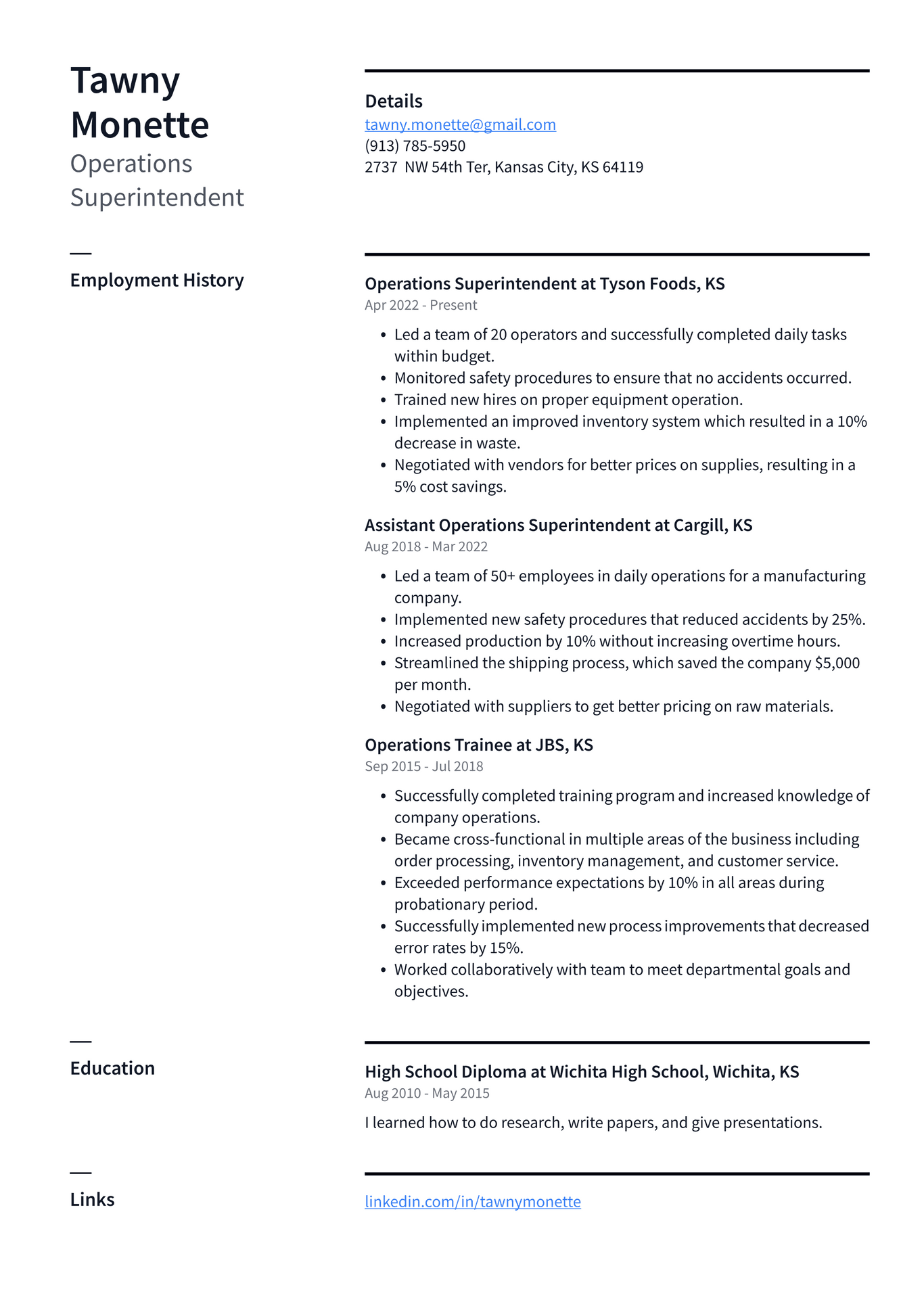 Operations Manager Resume Example and Writing Guide